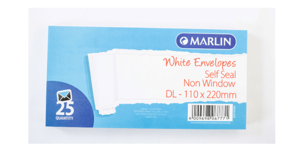 Marlin - Envelope DL White 25's Self Seal (ENVW029)